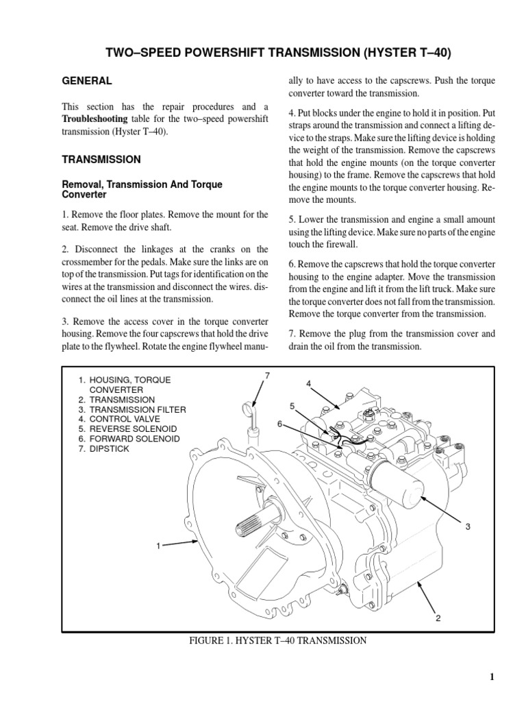 Two-Speed Powershift Transmission Hyster T-40 Troubleshooting | PDF ...
