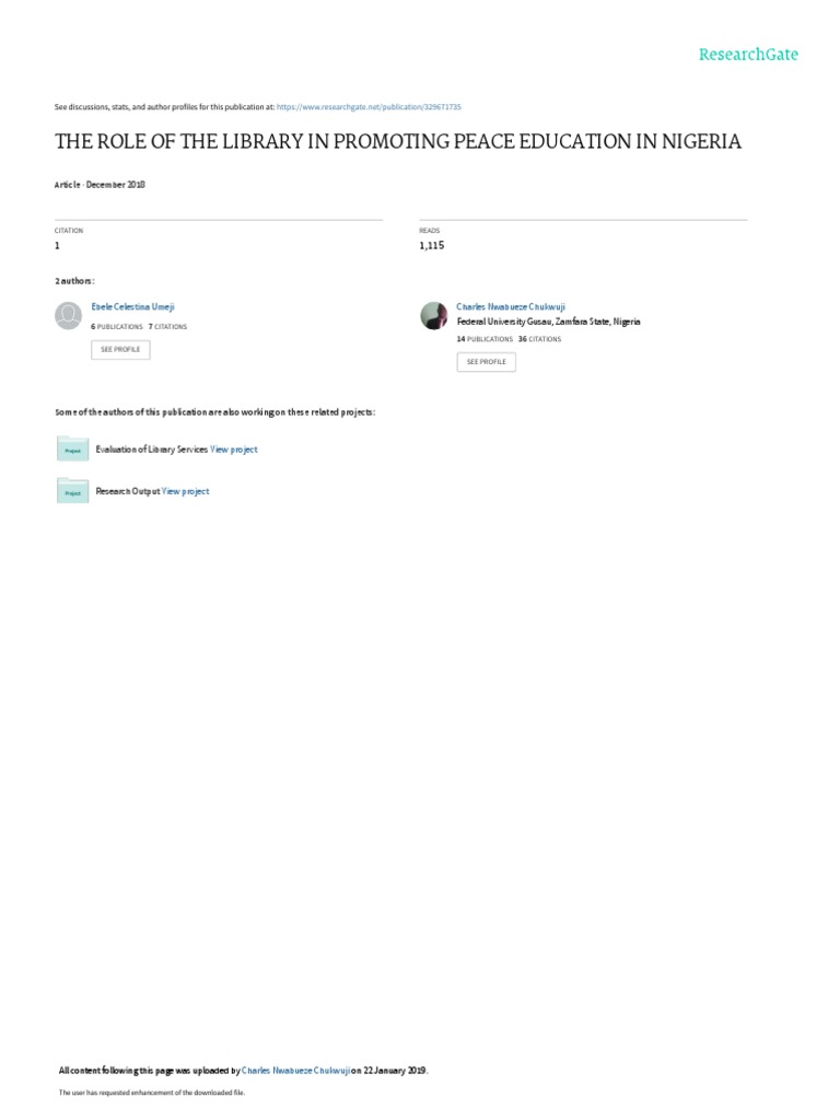 The Role of The Library in Promoting Peace Educati | PDF | Literacy ...