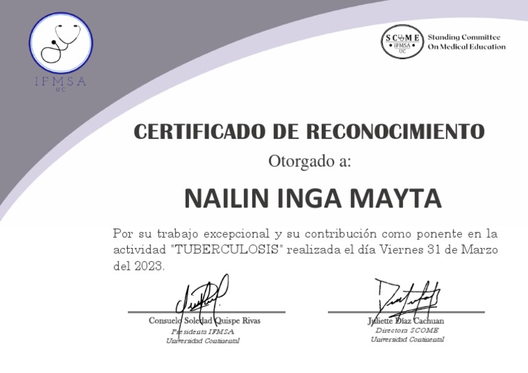 Certificado de Reconocimiento a Nailin Inga | PDF