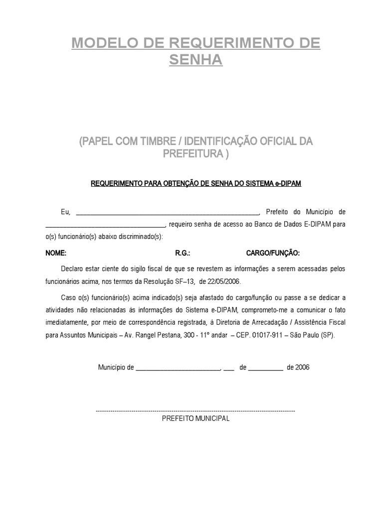Requerimento de Senha e-DIPAM | PDF