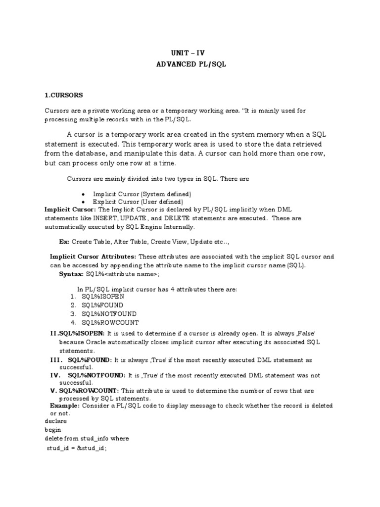 DBMS Unit4 | PDF | Pl/Sql | Sql