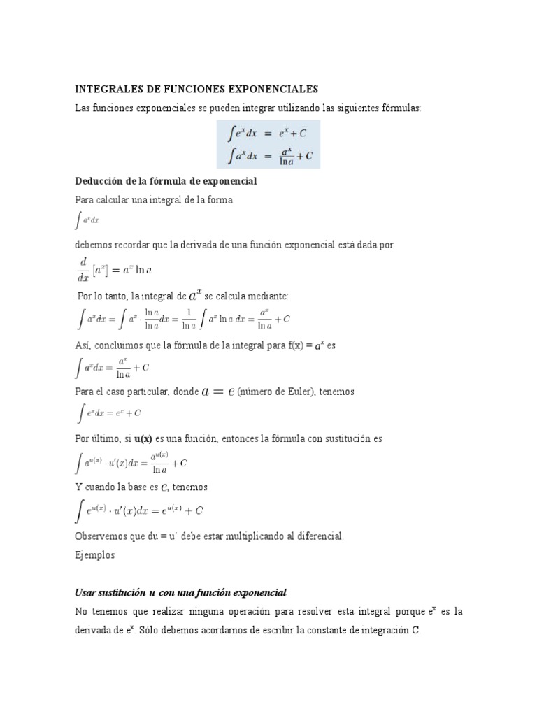 Integrales de Funciones Exponenciales y Logaritmicas | PDF | Integral | Funcion exponencial