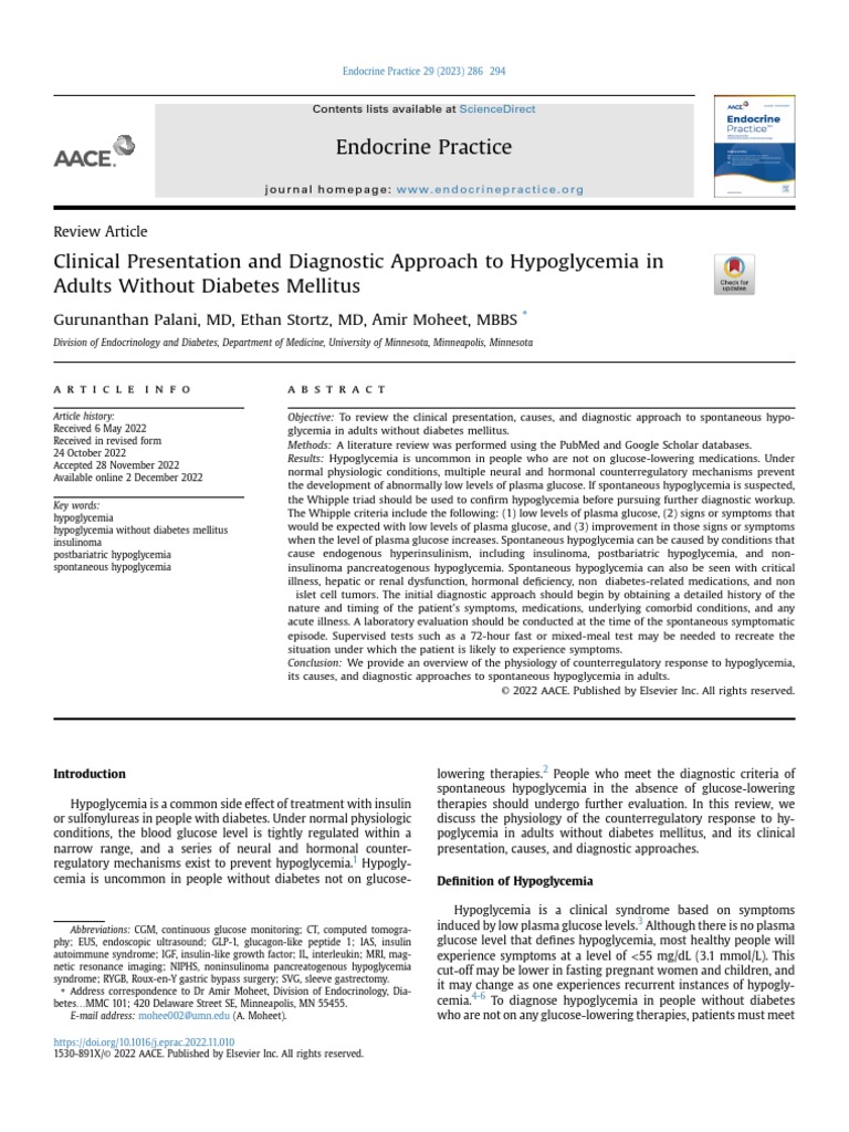 Clinical Presentation and Diagnostic Approach To Hypoglycemia in | PDF ...