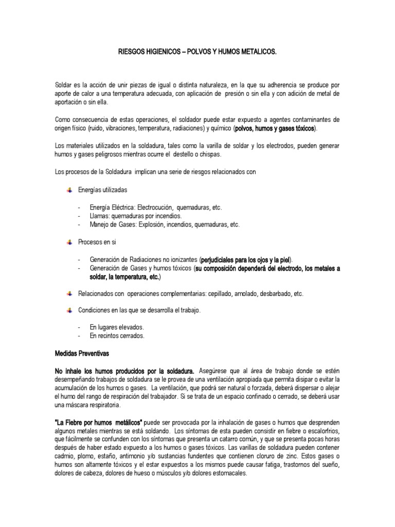 Polvos y Humos CH - Metalicos | PDF | Soldadura | Construcción