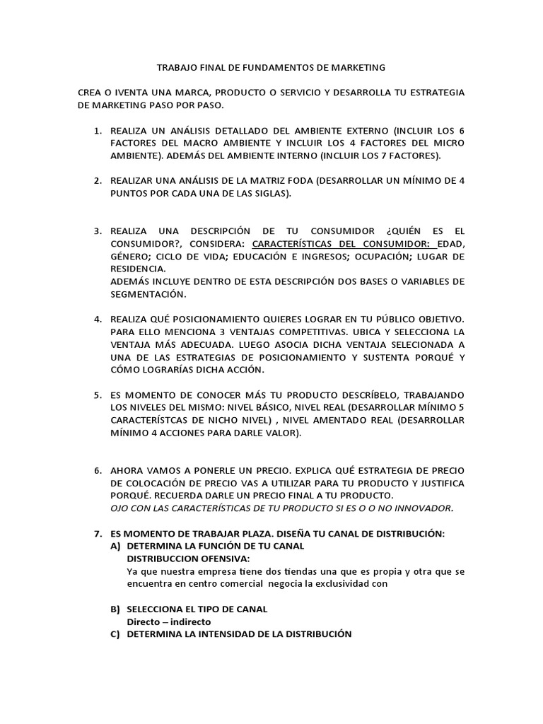 Trabajo Final de Fundamentos de Marketing | PDF | Marketing | Producto (Negocio)