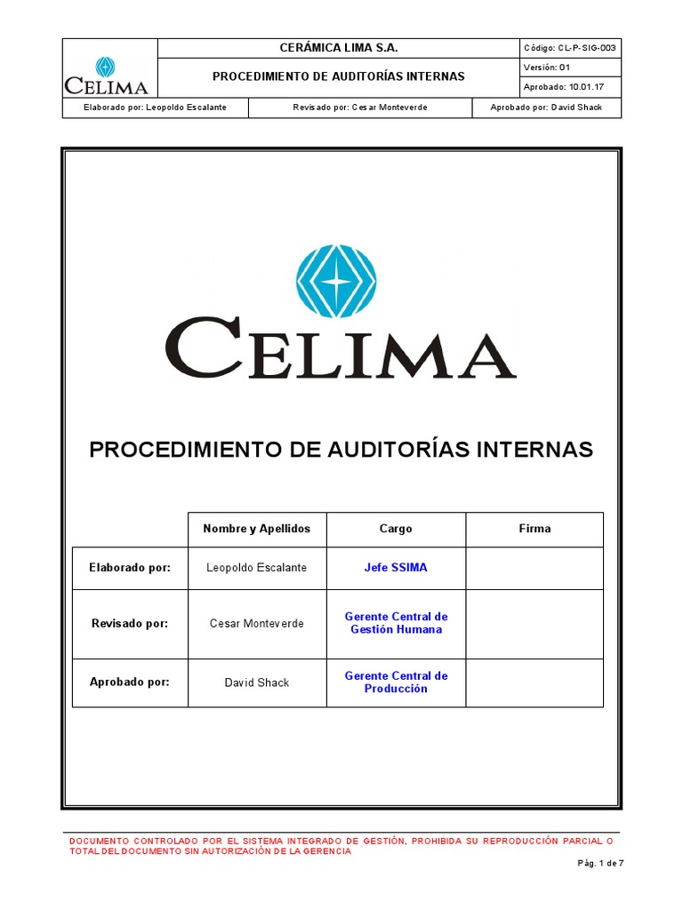 CL P SIG 003 Auditorías Internas | PDF | Auditoría | Contralor