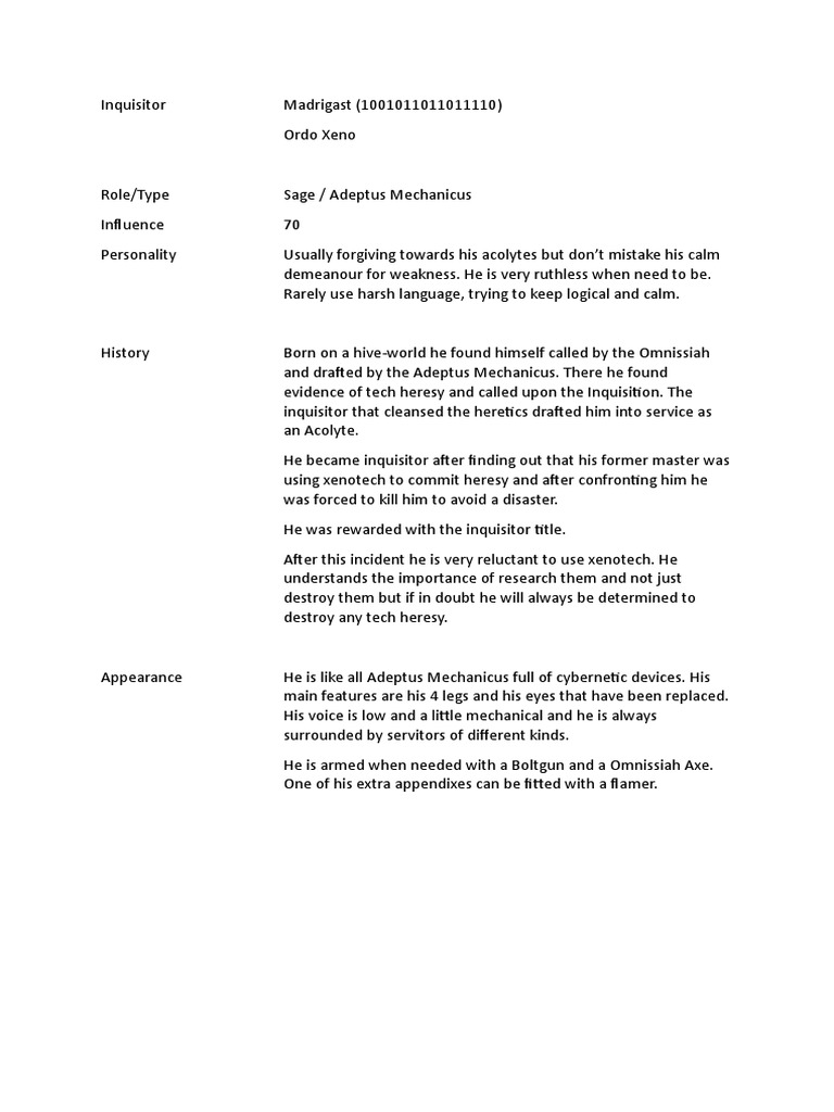 Inquisitor Dark Heresy | PDF | Inquisition Inquisitor Dark Heresy | PDF | Inquisition