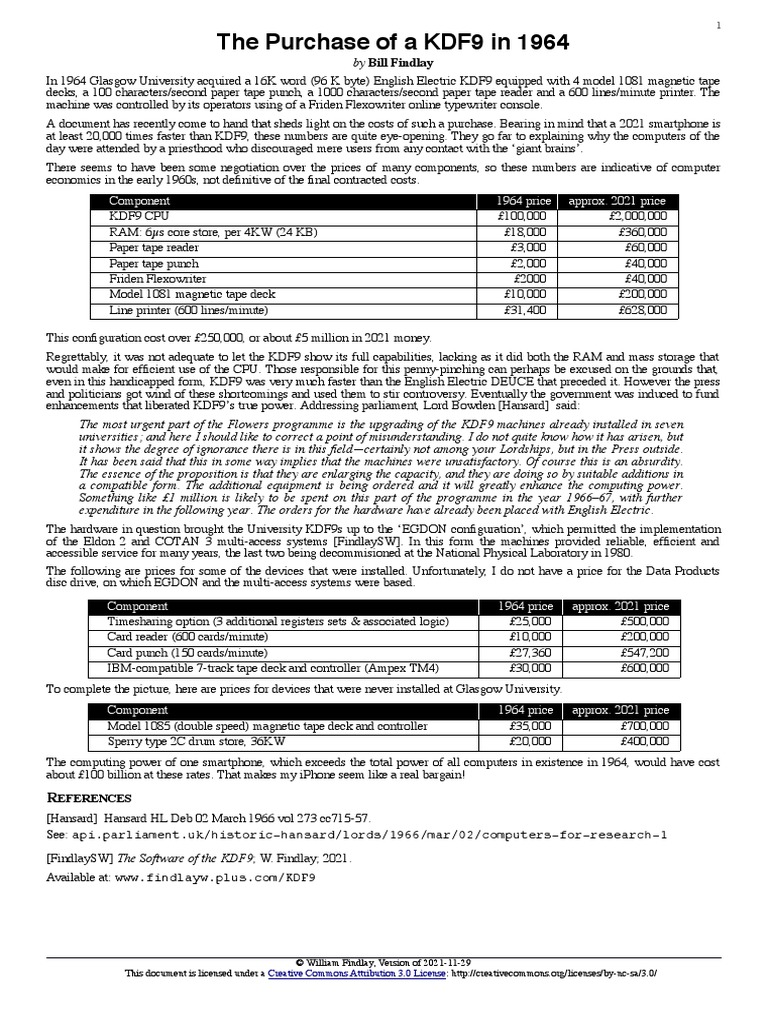 The Purchase of A KDF9 in 1964 | PDF | Office Work | Computing