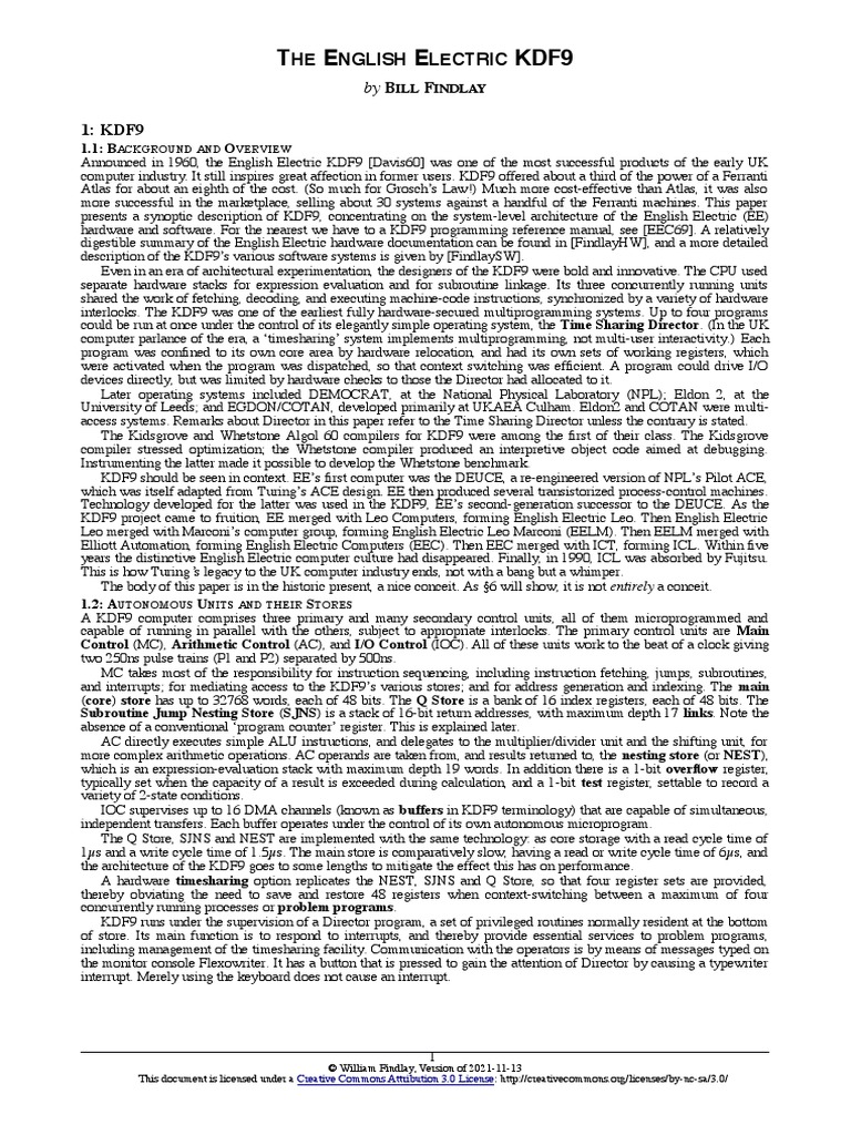 The English Electric KDF9 | PDF | Central Processing Unit | Computing