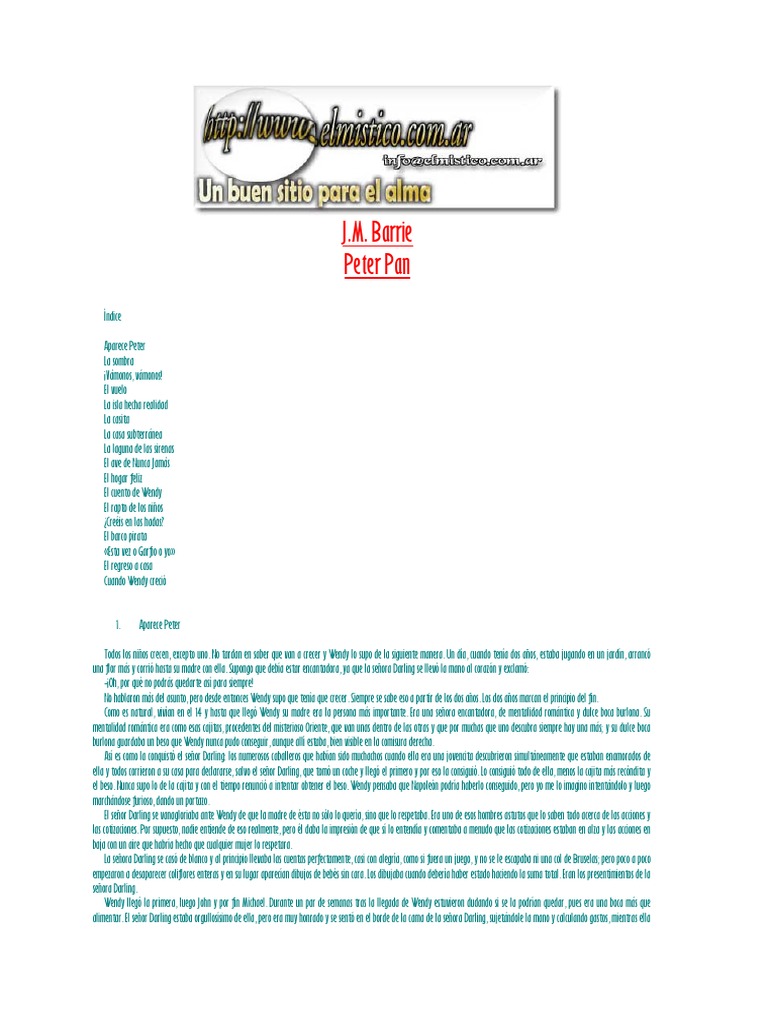 PETER PAN - J.M. Barrie | PDF | Peter Pan