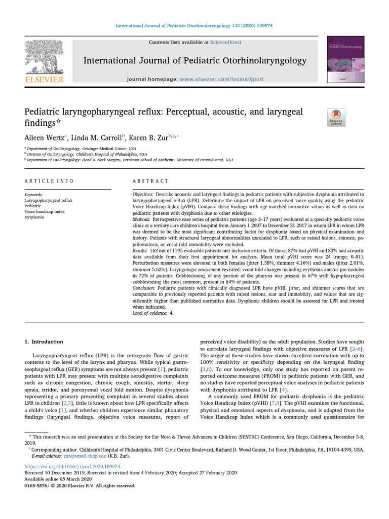 Pediatric Laryngopharyngeal Reflux, Perceptual, Acoustic, and Laryngeal ...