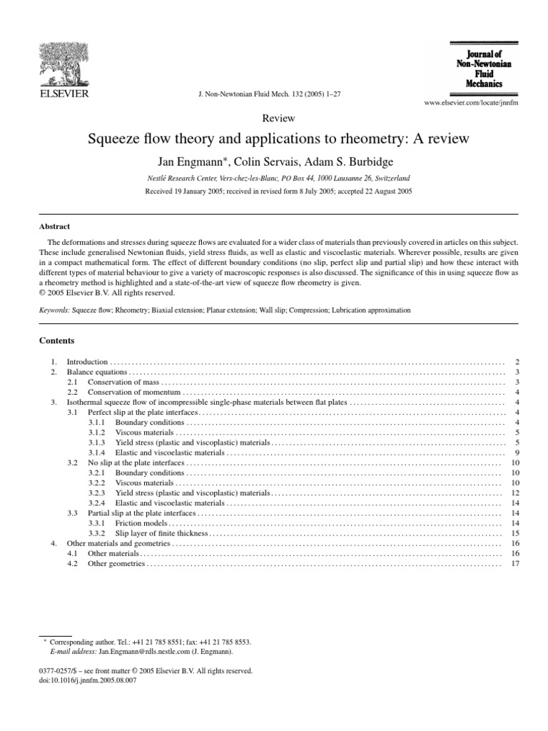 Squeeze Flow Rheometry Review | PDF | Stress (Mechanics) | Fluid Dynamics