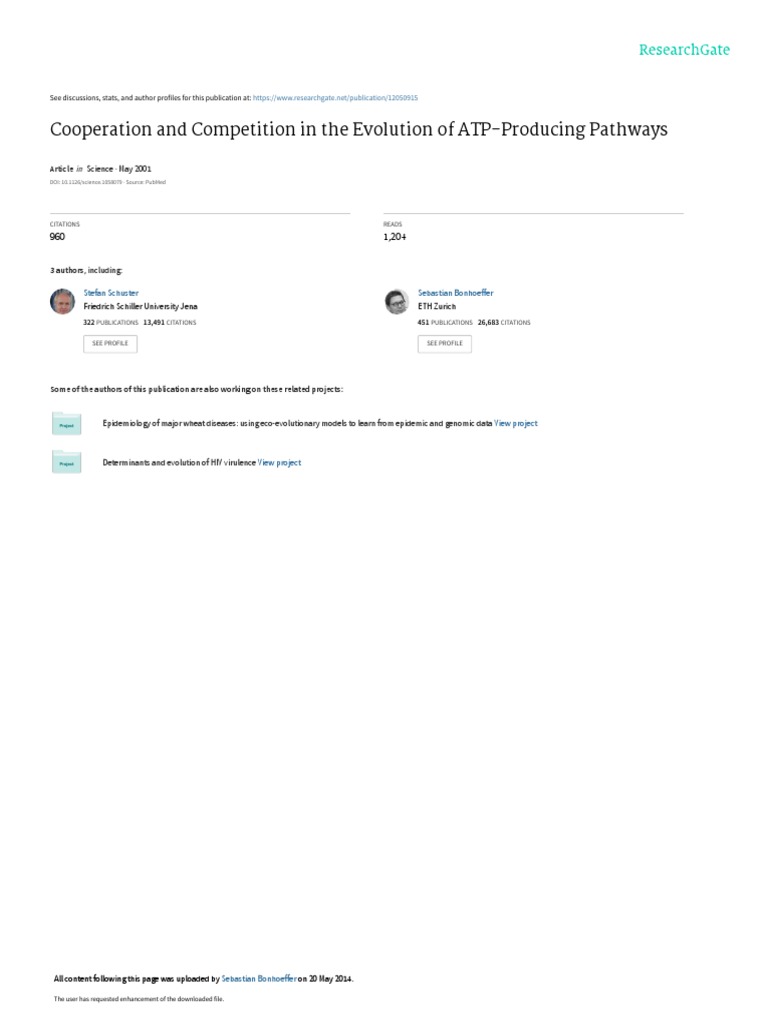 Pfeiffer - 2001 - Cooperation and Competition in The Evolution of ATP Producing Pathways | PDF ...