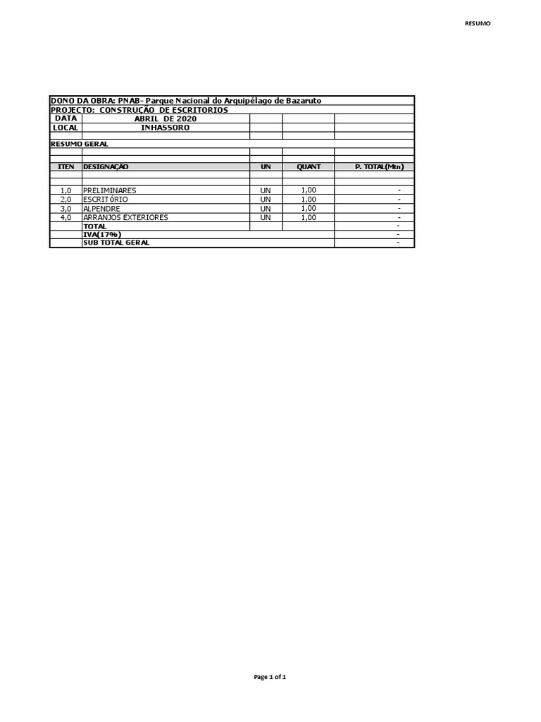 Mapa de Quantidades RESUMO GERAL | PDF