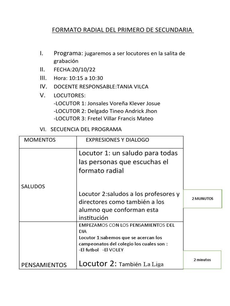 FORMATO RADIAL DEL PRIMERO DE SECUNDARIA F | PDF