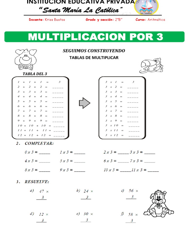 Multiplicaciones por 3 para 2do grado | PDF