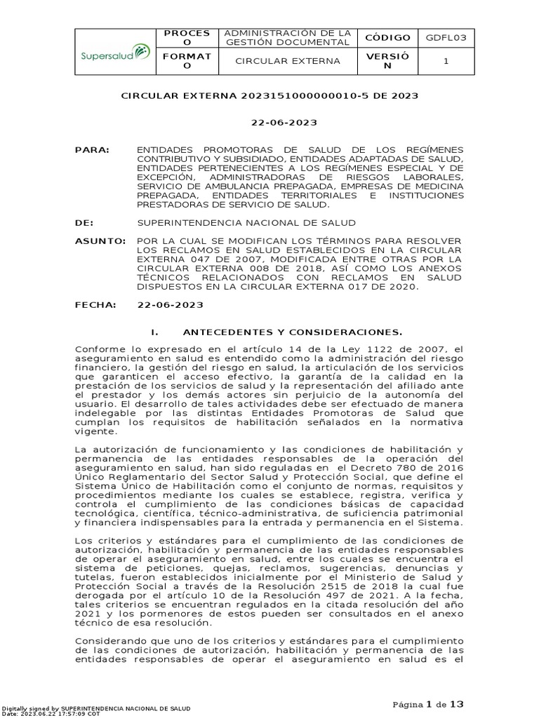 Circular Externa No. 2023151000000010 5 de 2023 | PDF | Finanzas y dinero