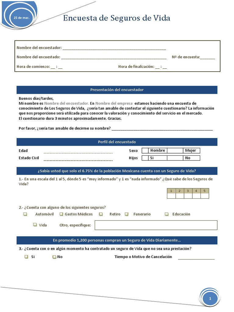 Encuesta de Seguros de Vida | PDF
