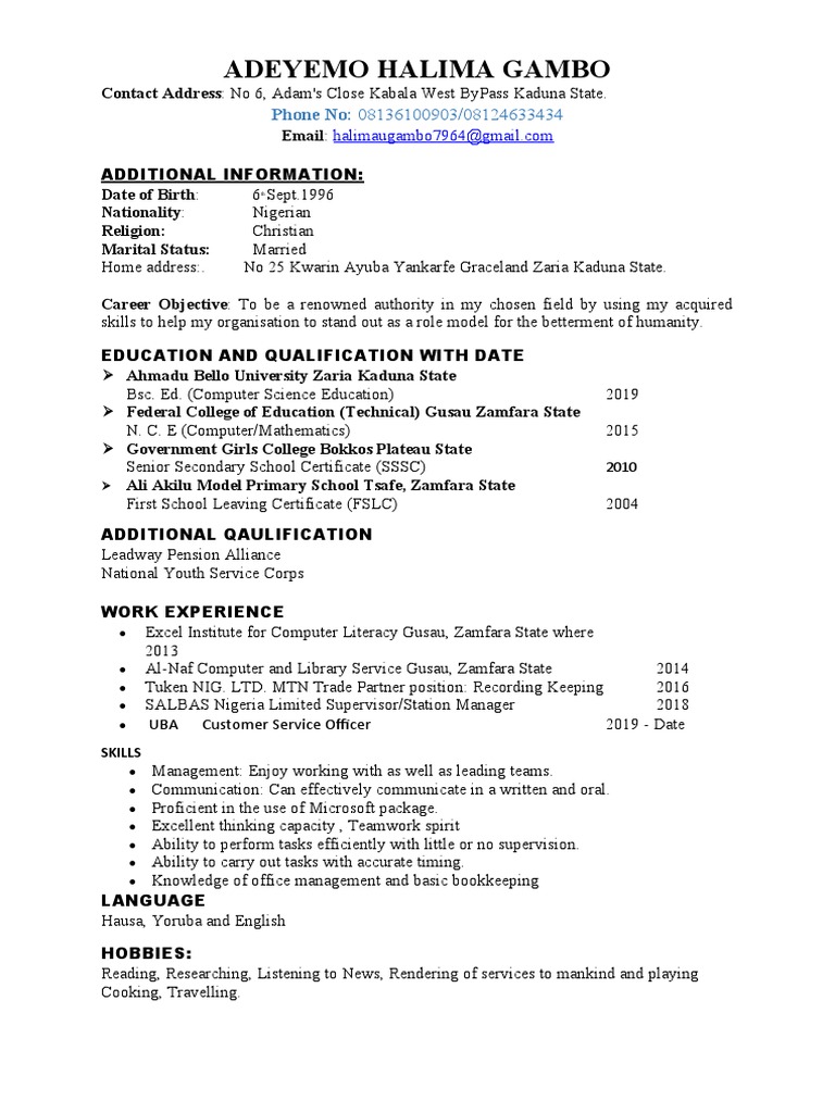 Adeyemo Halima Gambo CV | PDF