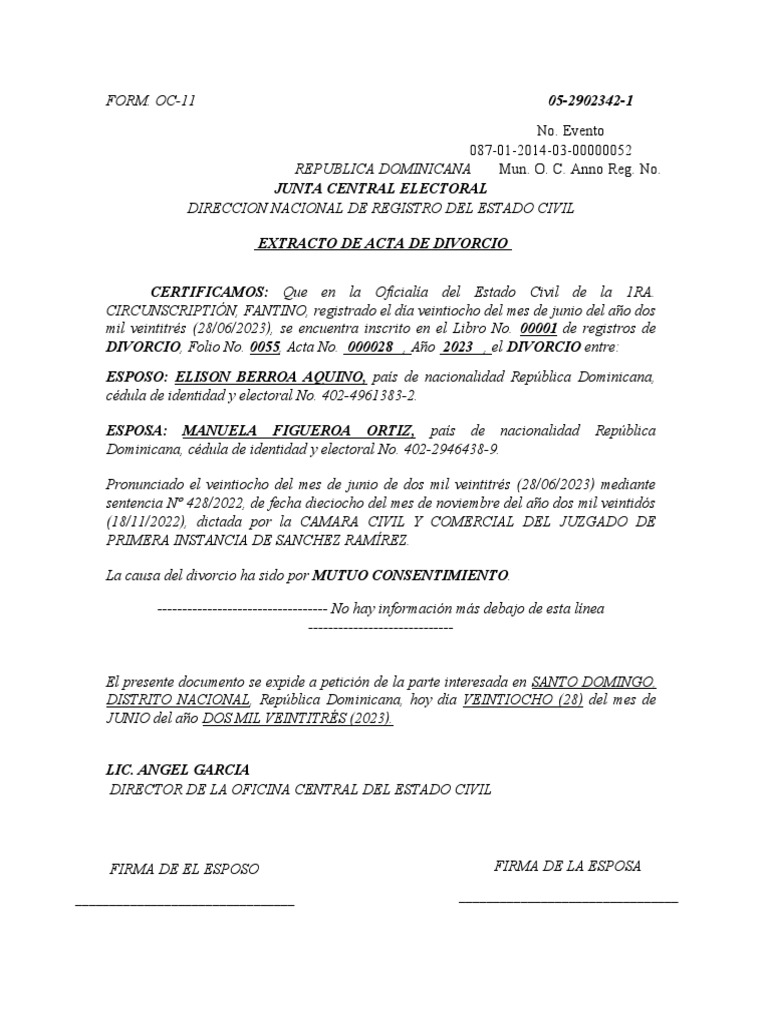 Acta de Divorcio | PDF