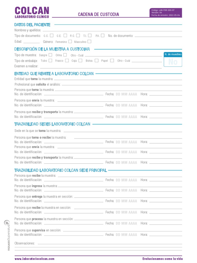Formato de Cadena de Custodia Colcan | PDF