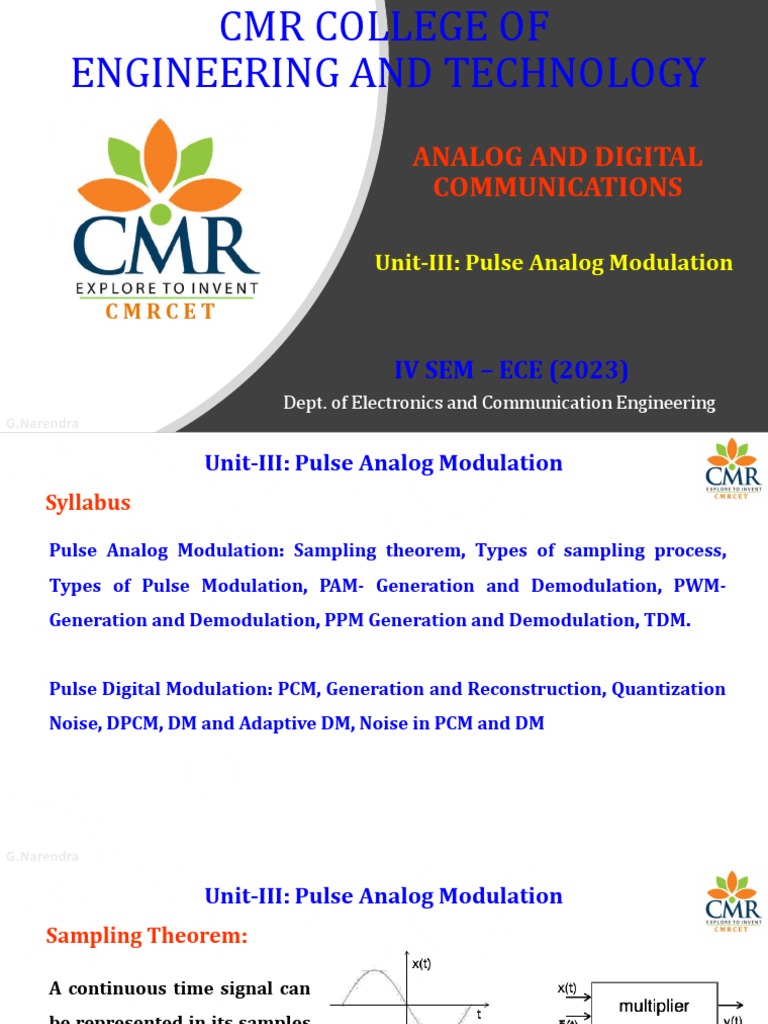 Unit Iii Pulse Analog Modulation Pdf Sampling Signal Processing