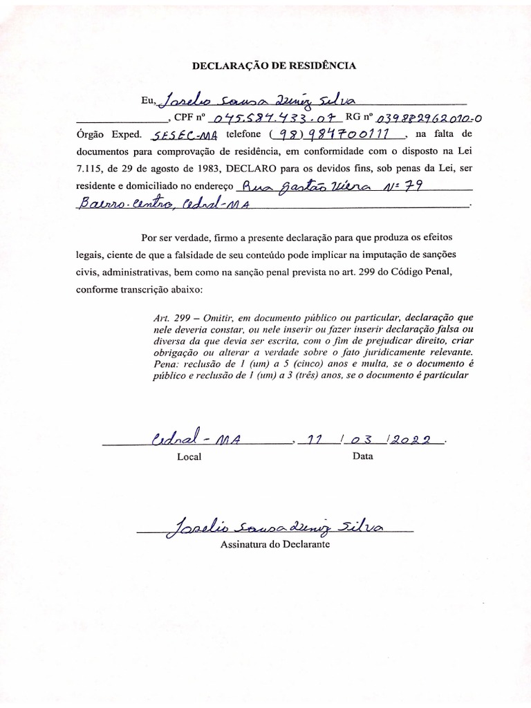 Declaração de Residência | PDF