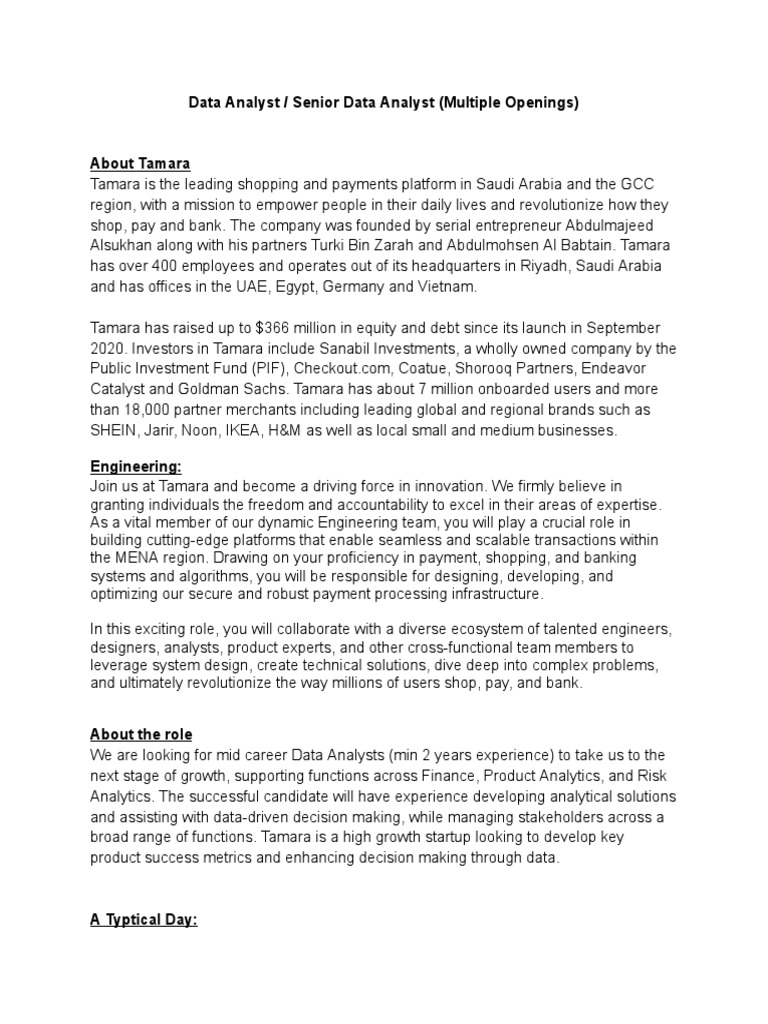 Data Analyst (General JD) | PDF | Analytics | Data