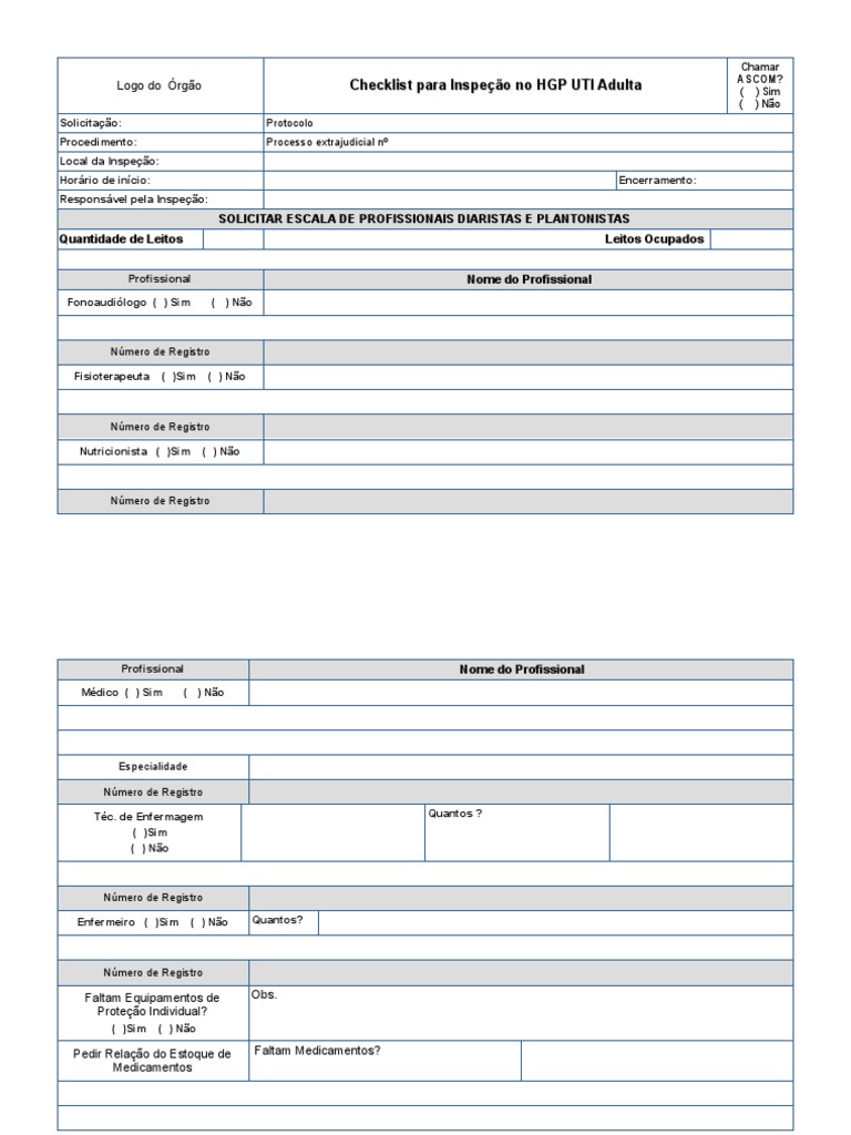 Checklist para Inspeção No HGP UTI Adulta | PDF