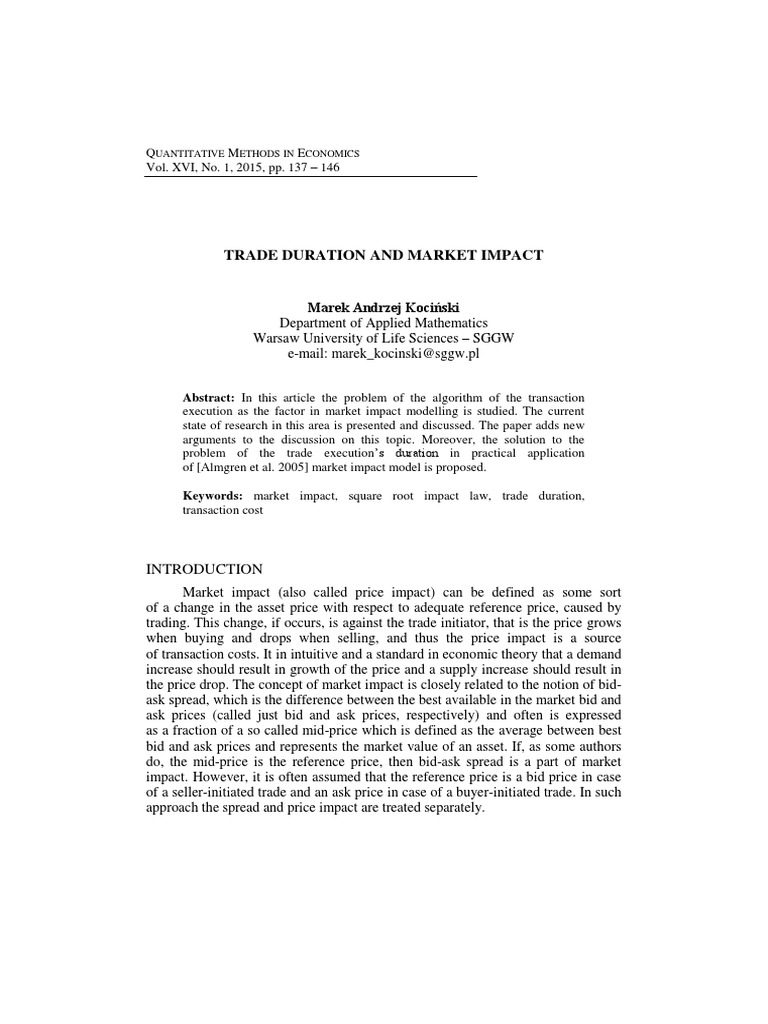 Trade Duration and Market Impact | PDF | Market (Economics ...