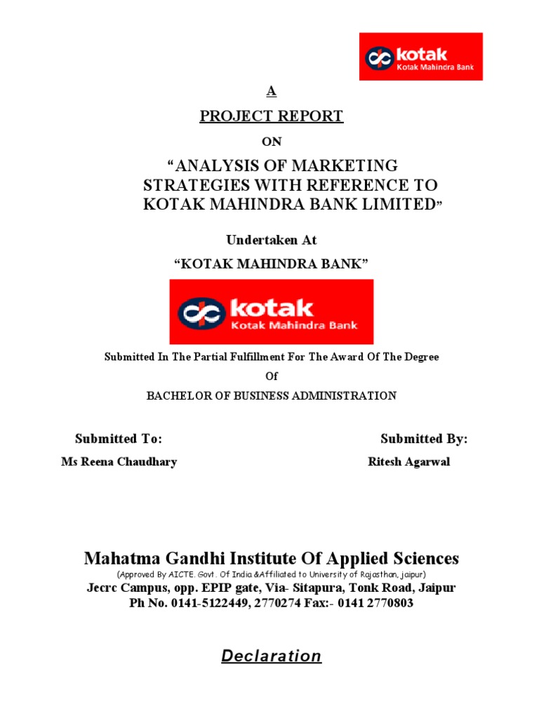 Project Report On Kotak Mahindra Bank Compress | PDF | Transaction Account | Banks