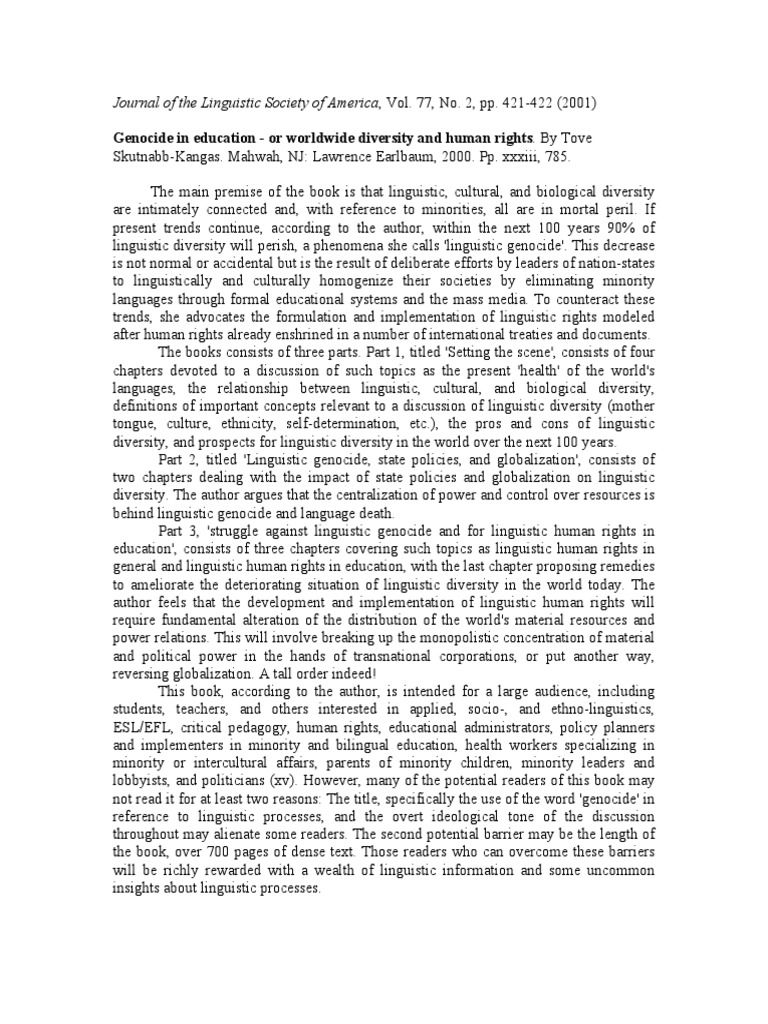 Linguistic Genocide in Education or Worl | PDF | Multiculturalism ...