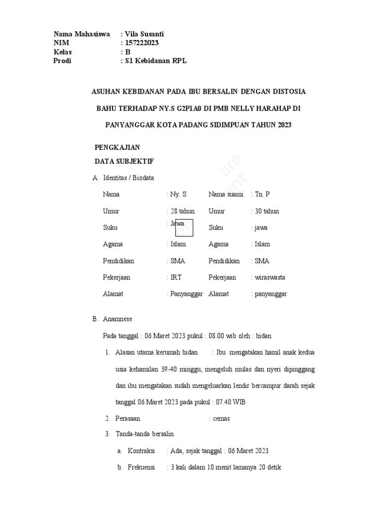 Tugas Askeb Persalinan Distosia Bahu | PDF