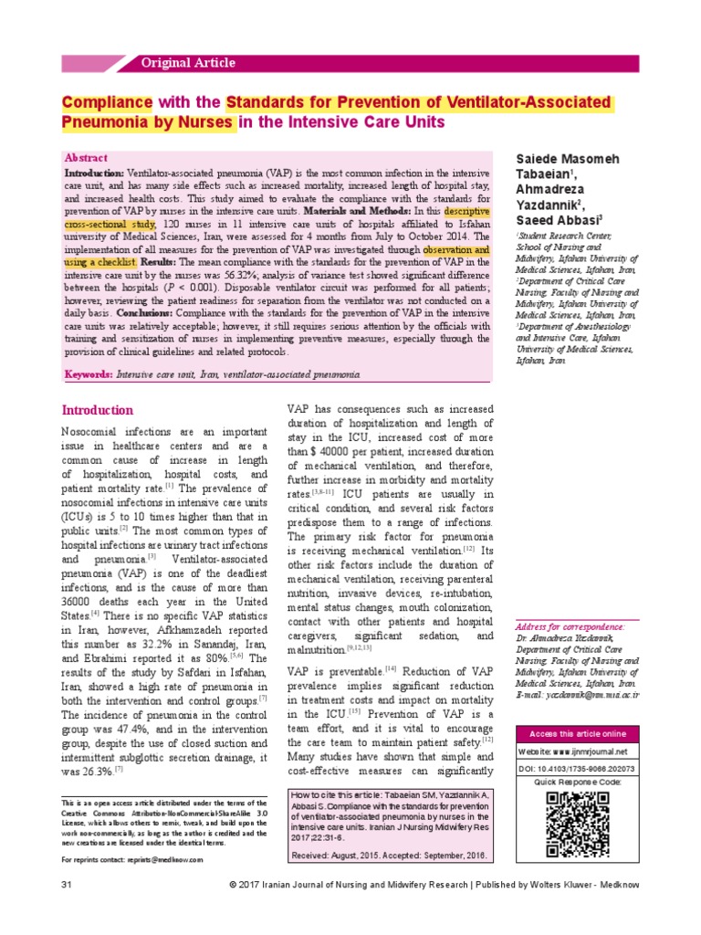 Compliance Vap | PDF | Intensive Care Unit | Intensive Care Medicine
