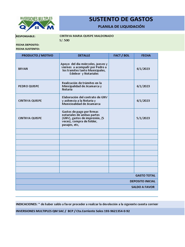 Formato - Sustento de Gastos | PDF Formato - Sustento de Gastos | PDF