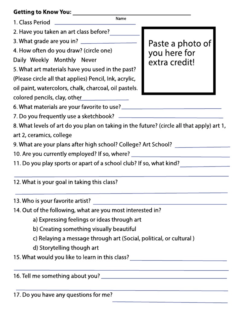 Getting To Know You Art Class Survey | PDF