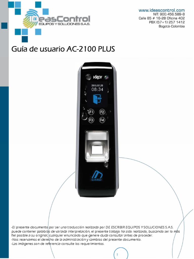 Ac-2100 Plus Guia de Usuario Idc | PDF | Autenticación | Biometría
