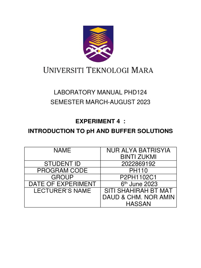 pH and Buffer Solutions Lab Guide | PDF | Acid | Ph