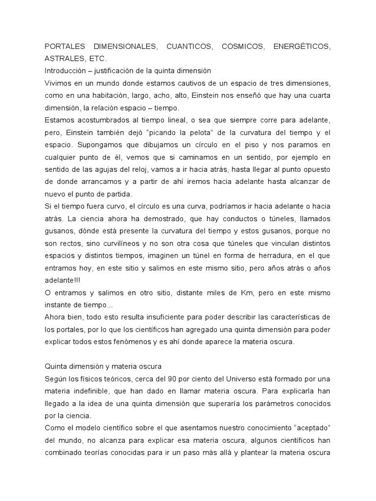 Portales Dimensionales y la Quinta Dimensión | PDF | Importar | Universo