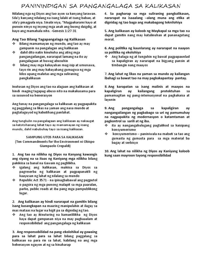 Paninindigan Sa Pangangalaga Sa Kalikasan | PDF