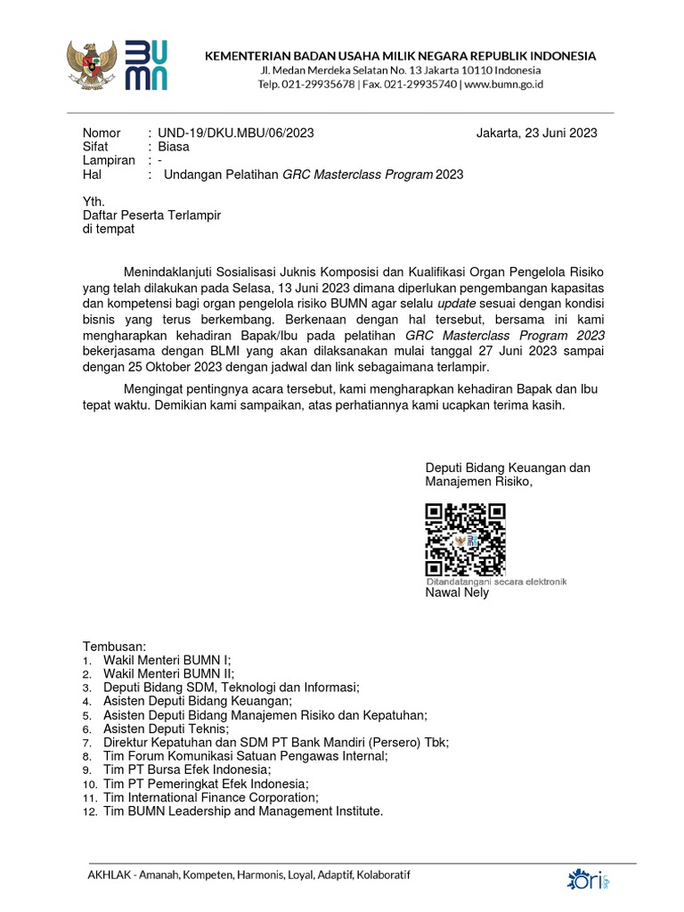 UND-19 DKU.MBU 06 2023 - Undangan BLMI GRC Program-1 | PDF