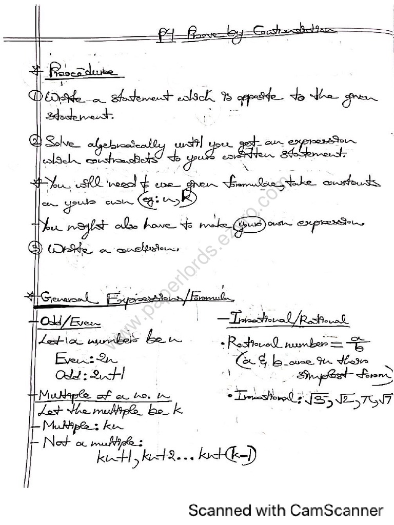 P4 Proof by Contradiction Short Notes Wi | PDF