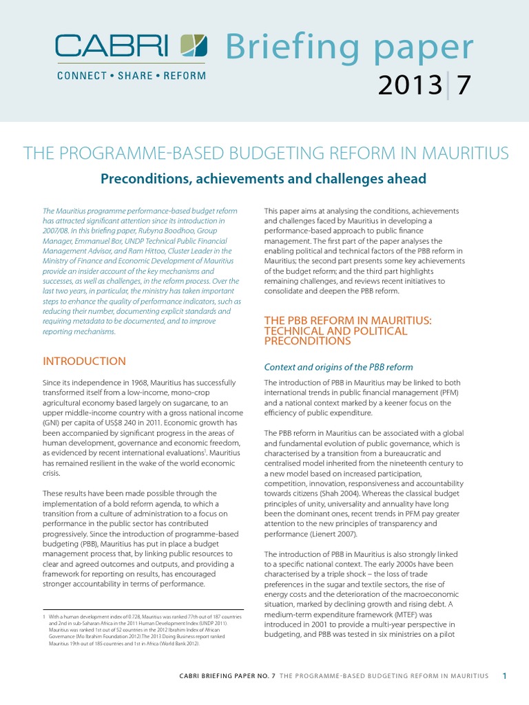 Policy Brief 2013 Cabri Capable Finance Ministries Budget Practices and ...