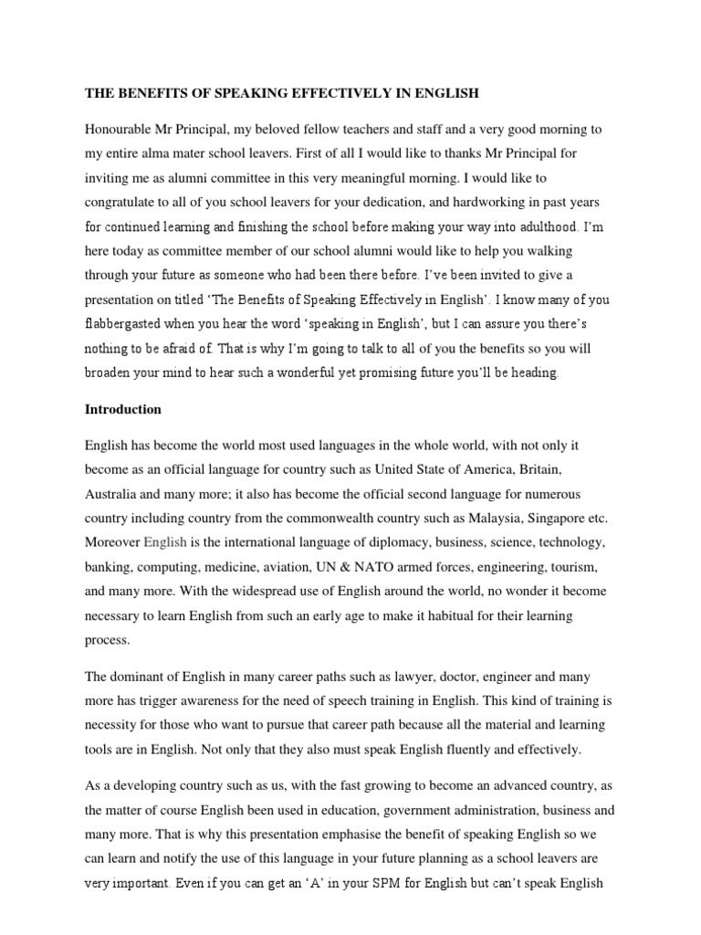The Benefits of Speaking Effectively in English | PDF | Speech ...