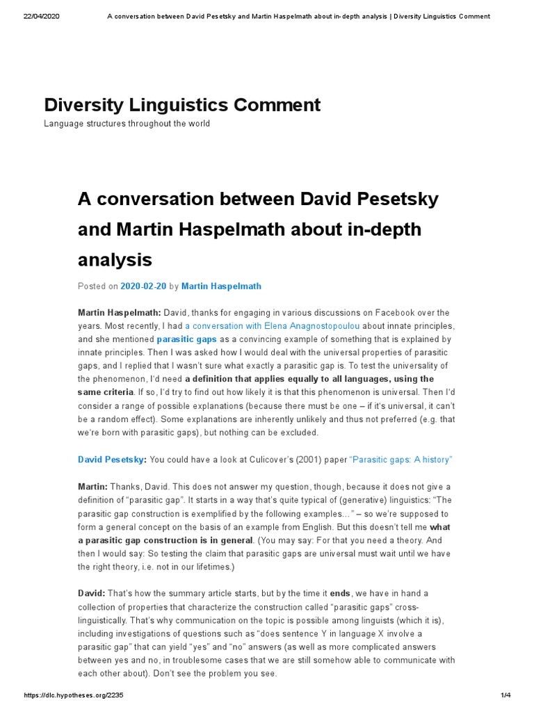 A Conversation Between David Pesetsky and Martin Haspelmath About In ...
