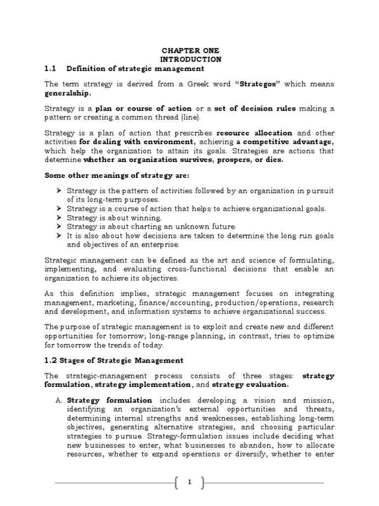 Strategic Management CHAPTER ONE | PDF | Strategic Management | Corporate Social Responsibility
