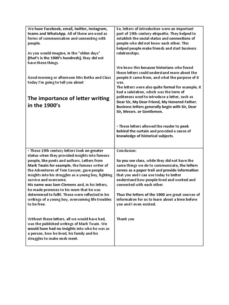 Importance of 1900s Letter Writing | PDF | Mark Twain | Communication