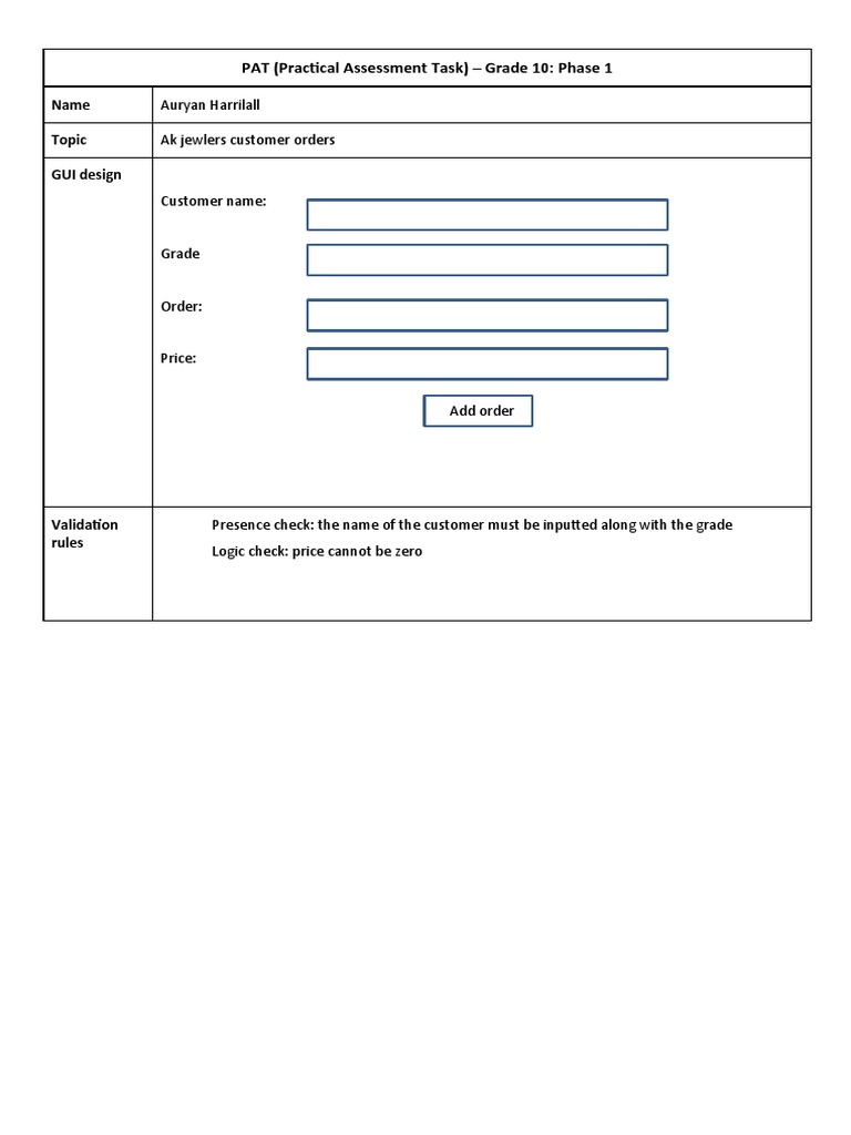 PAT Phase 1 - Template | PDF