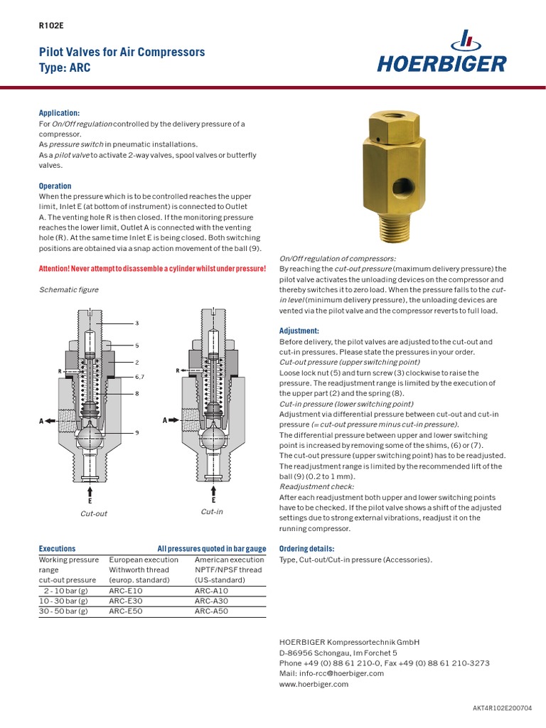 Hoerbiger Pilot Valves For Air Compressors Type ARC | PDF | Valve | Screw