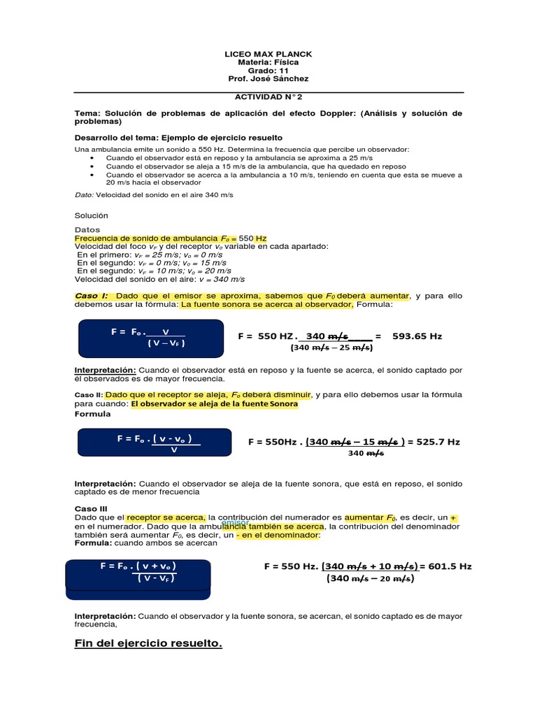 Efecto Doppler: Problemas Resueltos | PDF | Efecto Doppler | Sonido